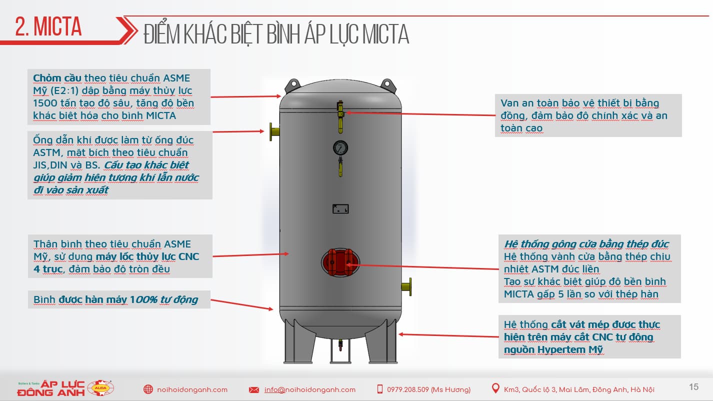 Bình Chứa Khí Nén MICTA - 100% Thử Thủy Lực - Bảo Hành 39 Tháng